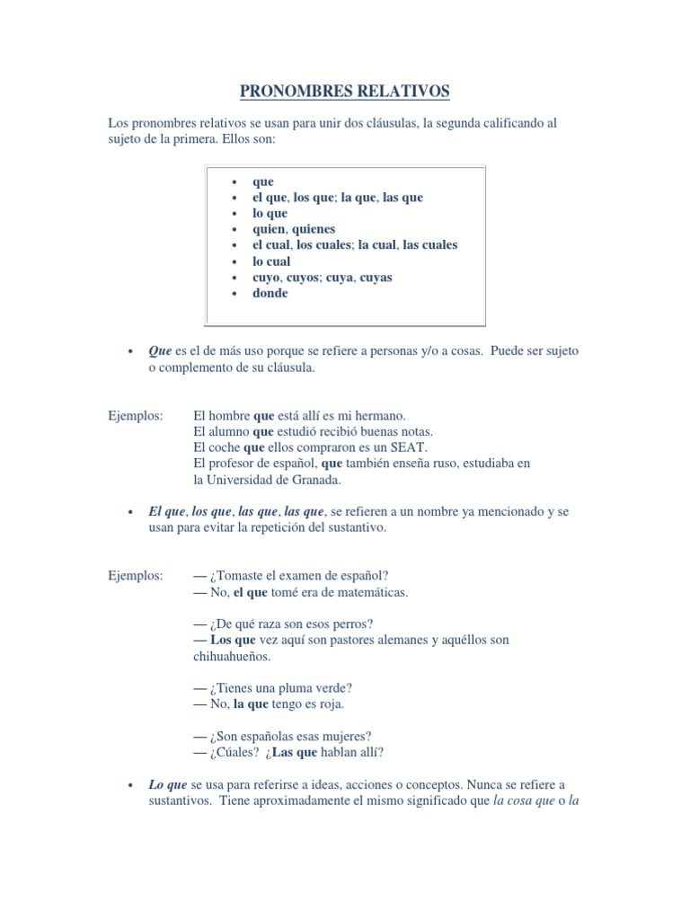 Pronombres Relativos | PDF | Sustantivo | Idiomas