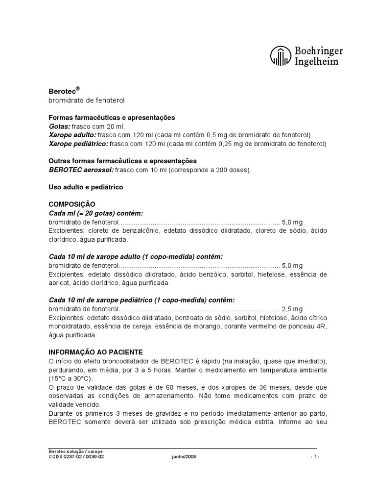 Uso Do Berotec | PDF | Asma | Farmacocinética