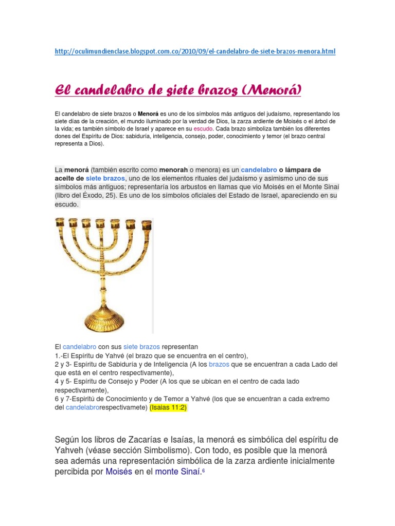 Significado del Candelabro Menorá | PDF | Biblia hebrea | Creencia ...