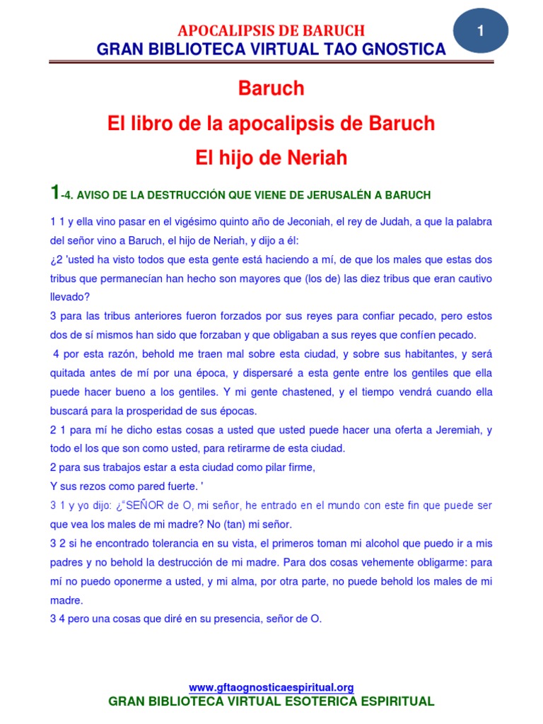 Baruch El Libro de La Apocalipsis de Baruch El Hijo de Neriah | PDF ...