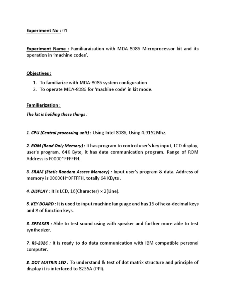 Mda 8086 | PDF | Random Access Memory | Read Only Memory