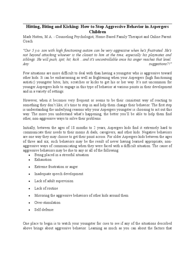 Hitting, Biting and Kicking: How To Stop Aggressive Behavior in ...