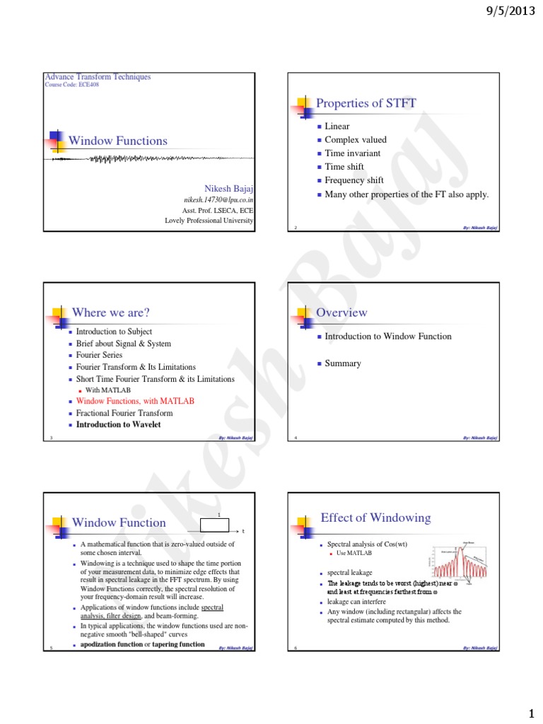 Lec - 4 Window Function v4.0 | PDF | Fourier Analysis | Applied Mathematics