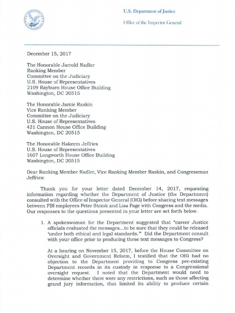 Horowitz Letter To House Judiciary Dems | PDF