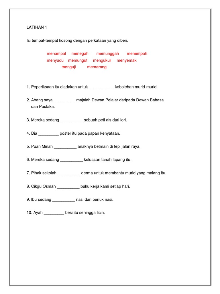 Latihan 1 Imbuhan Me | PDF