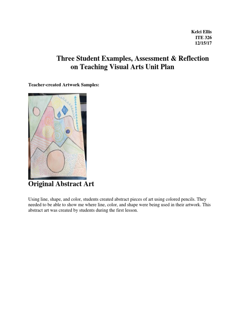 Three Student Examples Assessment Reflection On Teaching Art Unit Plan ...