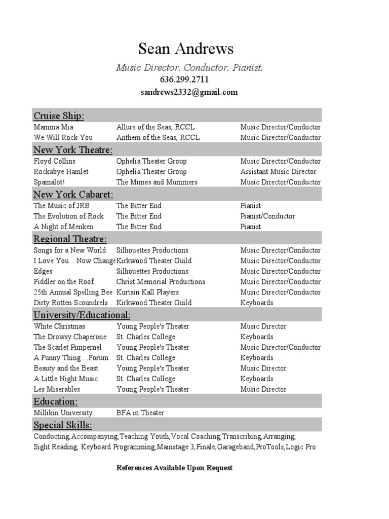 Sean's Resume | PDF | Performing Arts | Theatre