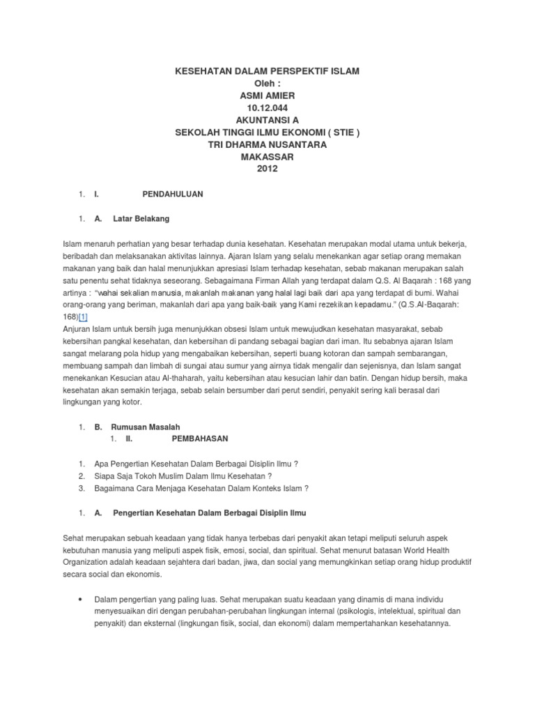 Kesehatan Dalam Perspektif Islam | PDF