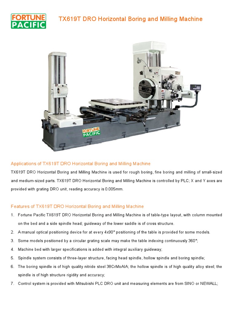 DRO Horizontal Boring and Milling Machine TX619T | PDF | Crafts | Machines