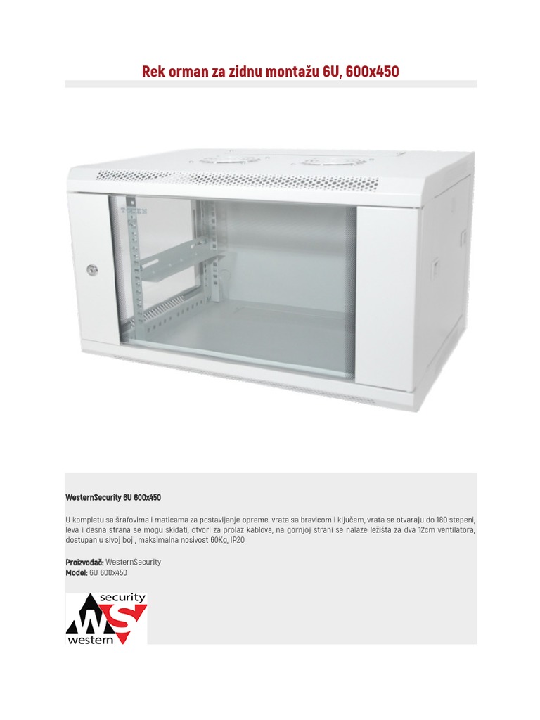 Rek Orman Za Zidnu Montažu 6U, 600x450 | PDF