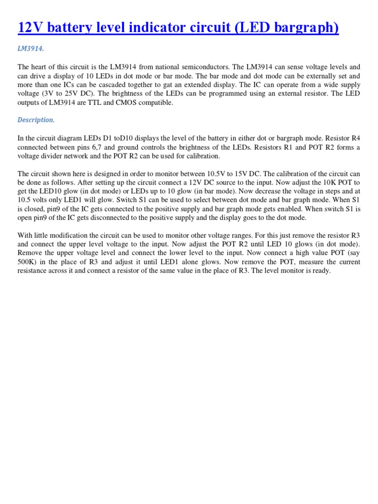 12V Battery Level Indicator Circuit | PDF | Electrical Network | Resistor