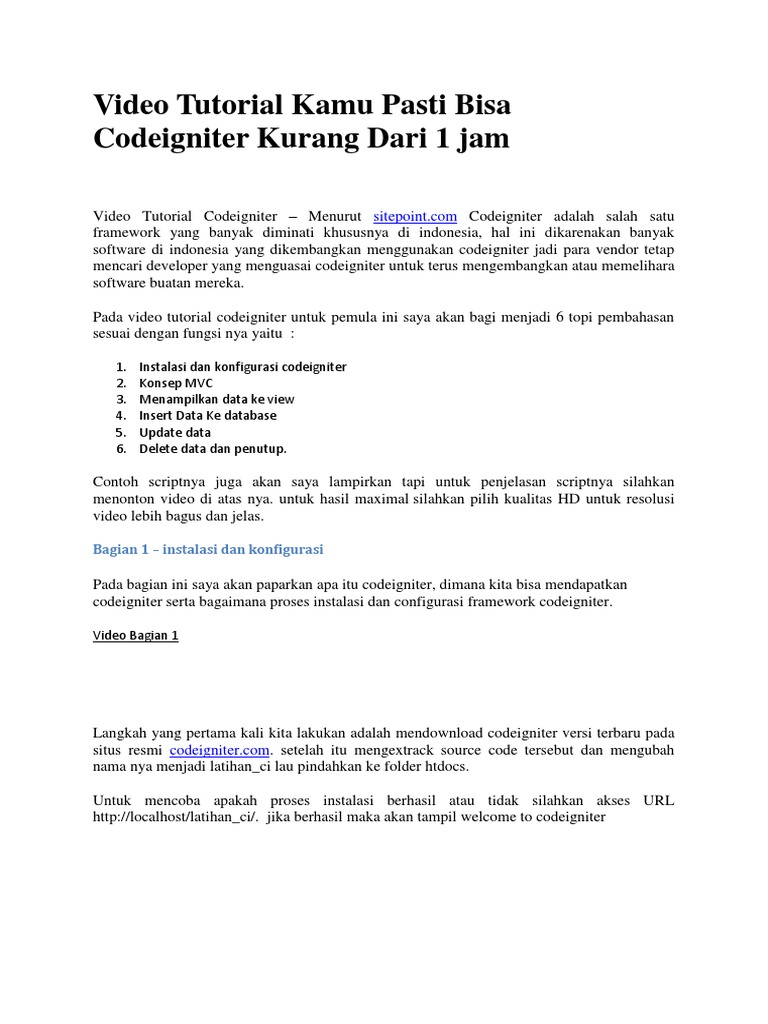 Tutorial Codeigniter untuk Pemula | PDF | Komputer | Teknologi & Rekayasa