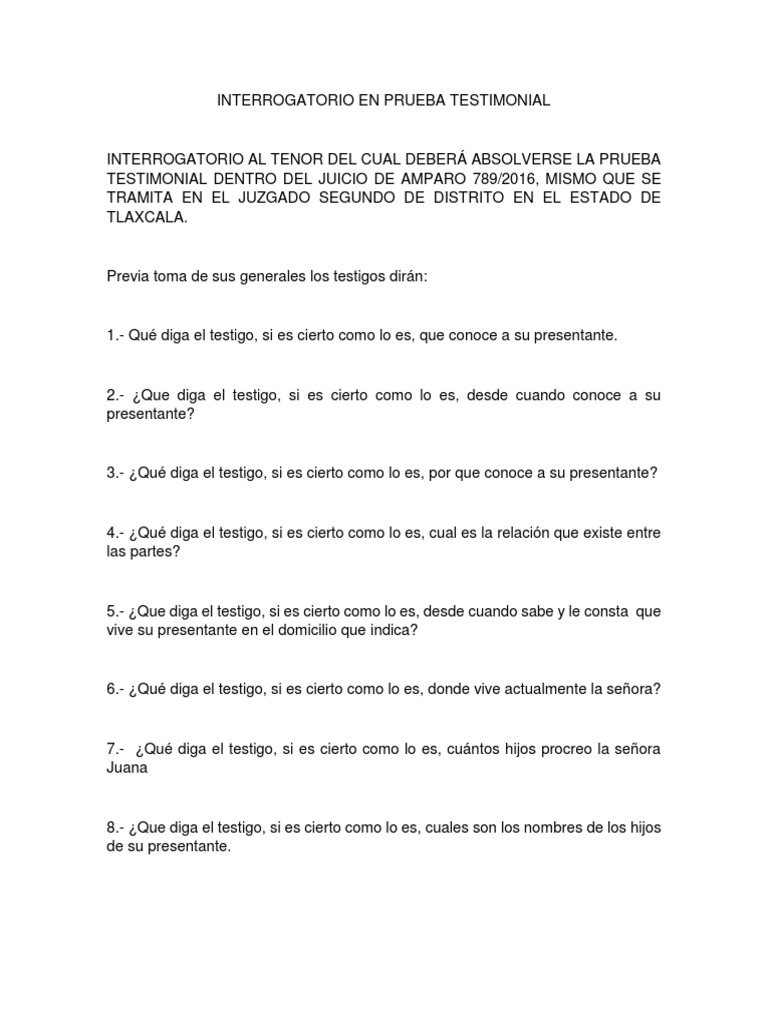 Interrogatorio en Prueba Testimonial | PDF