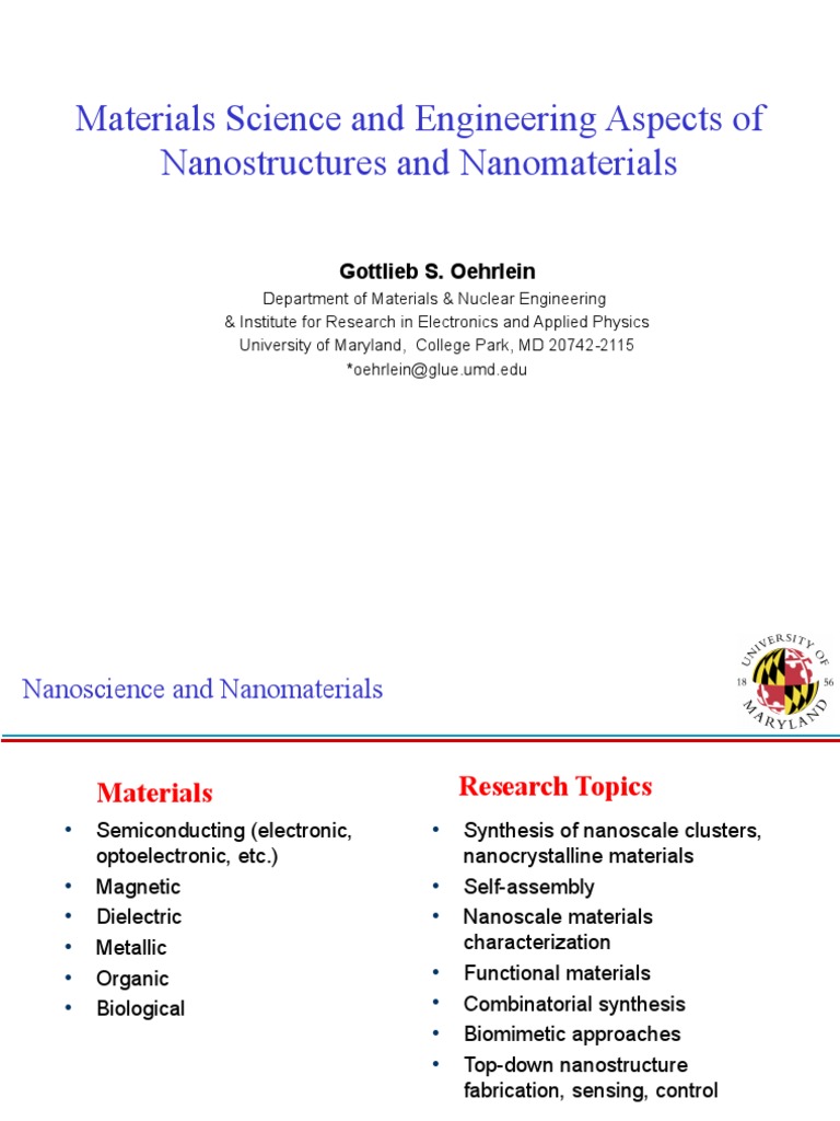 Materials Science and Engineering Aspects of Nanostructures and ...