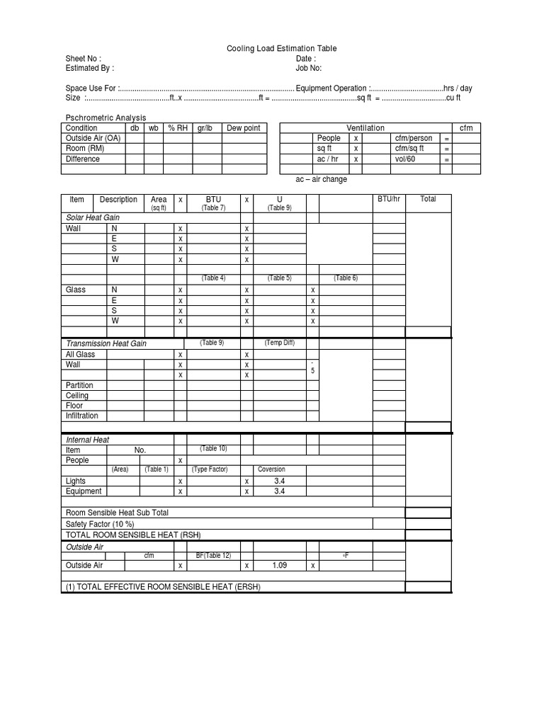 Mec351 - Chapter 4 - Cooling Load Estimation Table | PDF ...
