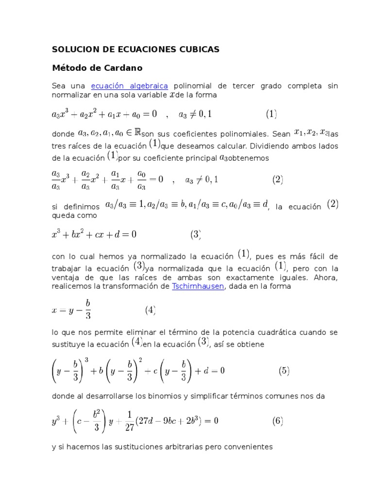 Método de Cardano | PDF | Ecuaciones | Análisis matemático