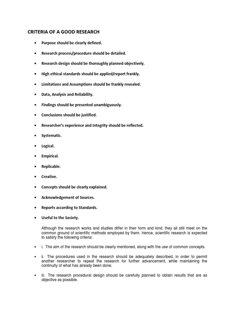 Criteria For Good Research 1 | PDF | Scientific Method | Hypothesis