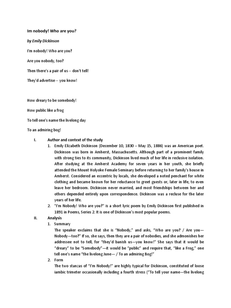Im Nobody | PDF | Emily Dickinson | Poetics