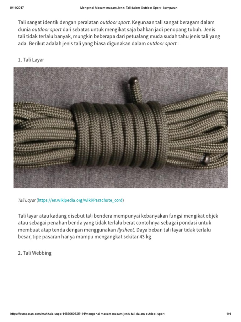 Jenis Tali untuk Aktivitas Outdoor | PDF