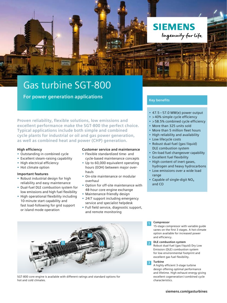 Sgt 800 Factsheet 2017 | Gas Turbine | Energy Technology