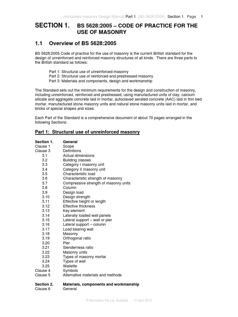 BS-5628 Part 1 Section 1 100410 | PDF | Masonry | Strength Of Materials