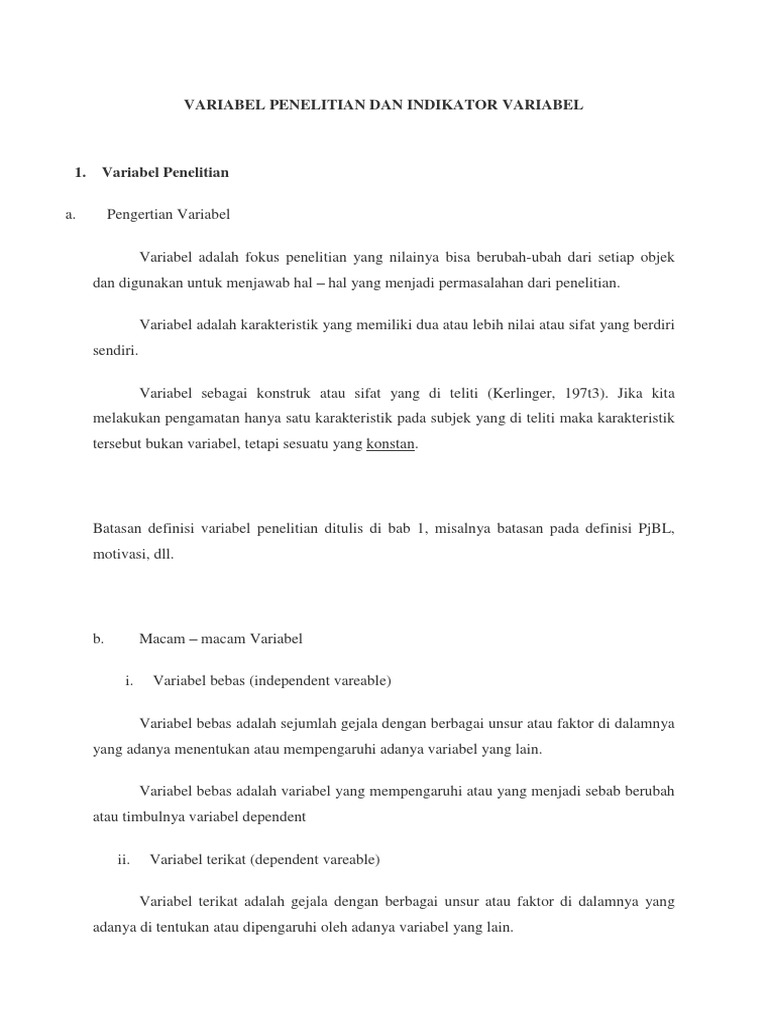 Variabel dan Indikator Penelitian | PDF | Pengembangan Diri