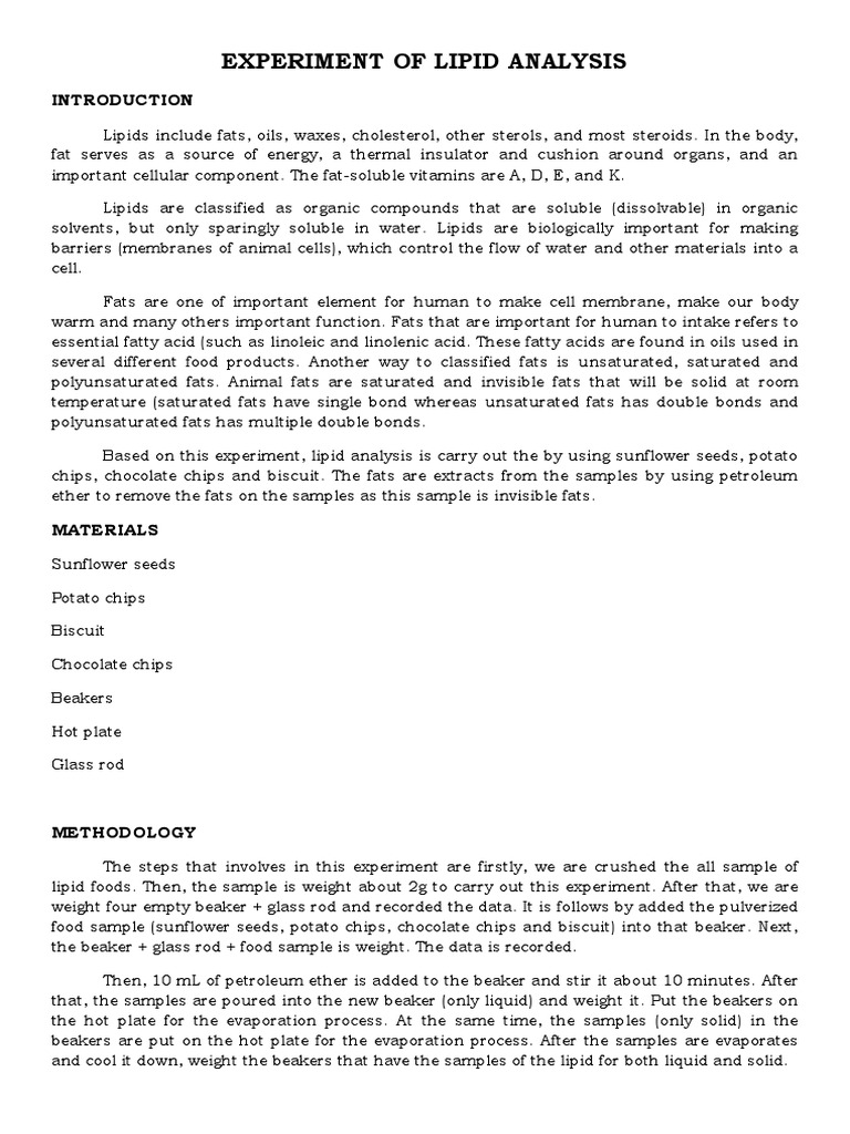 Experiment of Lipid Analysis | PDF | Fat | Saturated Fat
