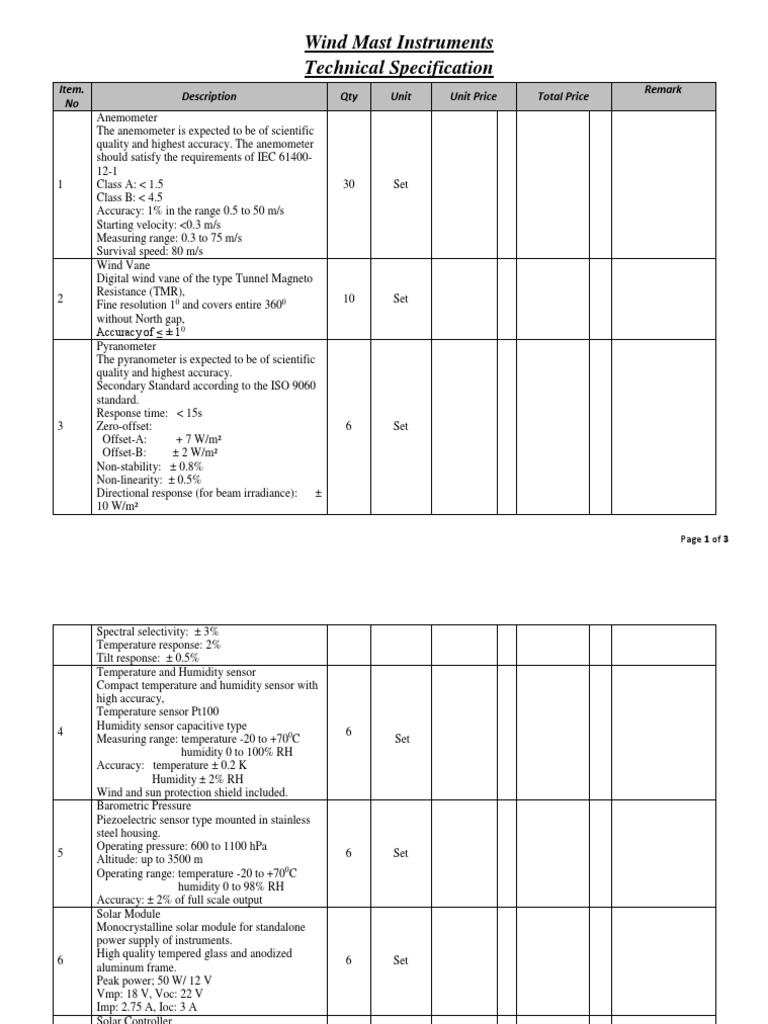 Wind Mast InstrumentsSpec | PDF | Battery (Electricity) | Electrical ...