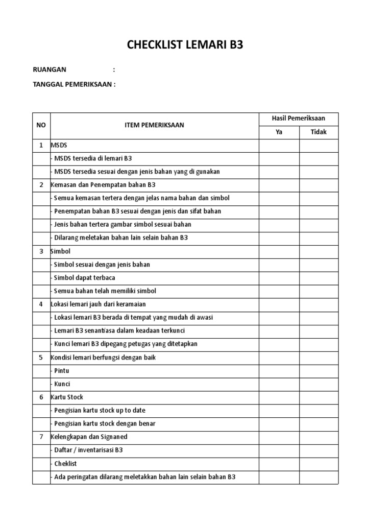 Checklist Lemari B3 | PDF