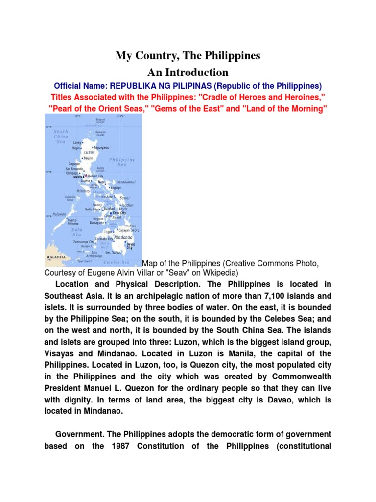 My Country, The Philippines An Introduction: Official Name: REPUBLIKA ...