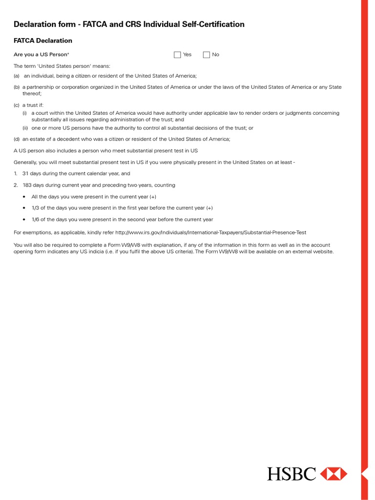 Fatca Crs Self Certification Form | PDF | Address (Geography) | Trust Law