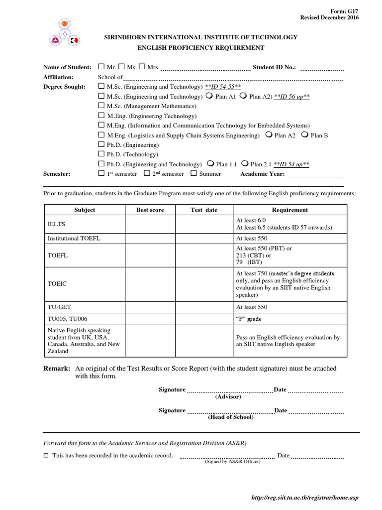 17 Form G17-English Proficiency Requirement | PDF | Master Of Science ...