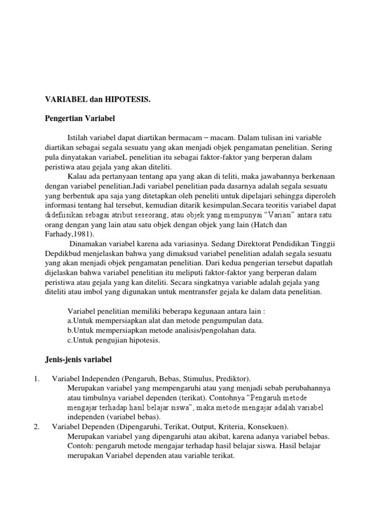 Variabel Dan Hipotesis Penelitian Pendidikan | PDF
