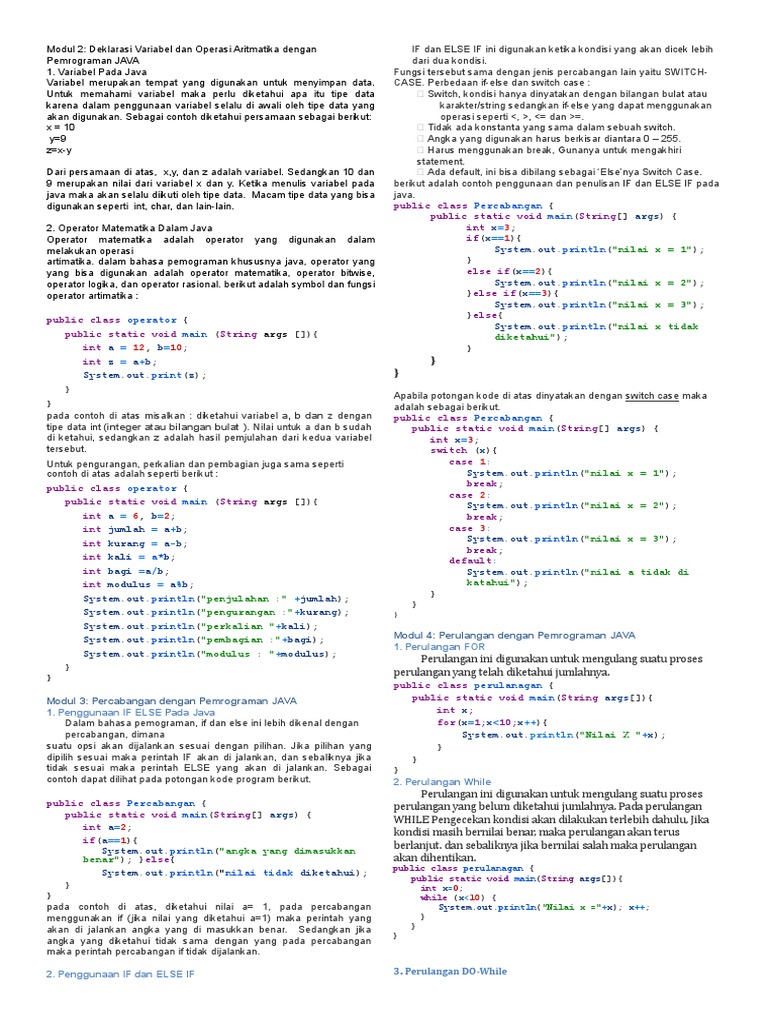 Rangkuman Praktikum Pemrograman Java 1 | PDF