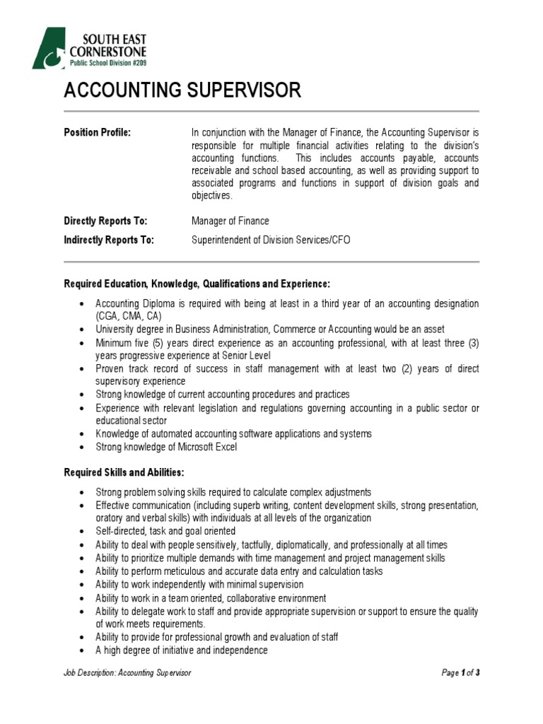 Finance - Accounting Supervisor | PDF | Supervisor | Confidentiality
