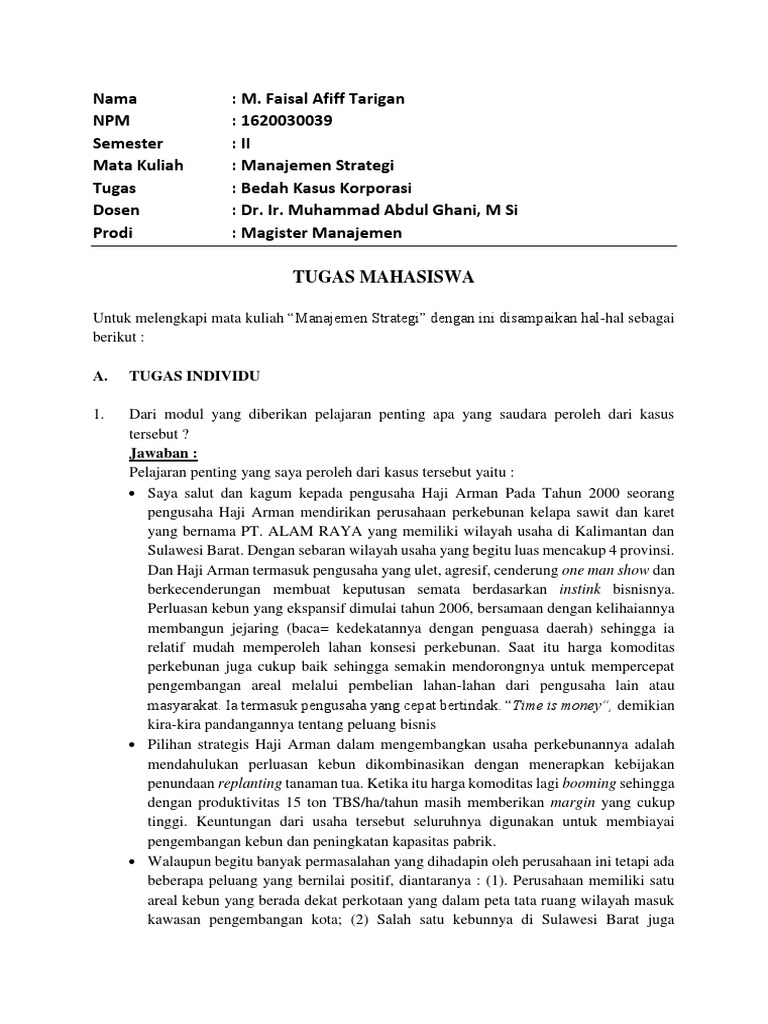 Tugas Strategi Manajemen Mahasiswa | PDF
