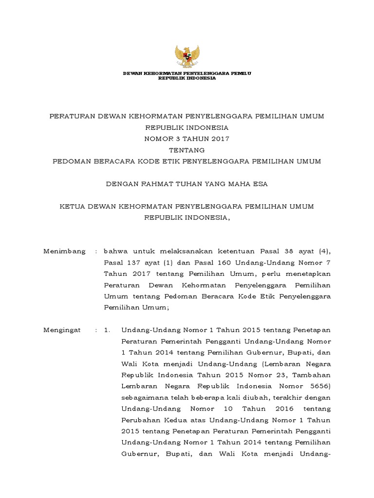 Peraturan DKPP Nomor 3 Tahun 2017 | PDF