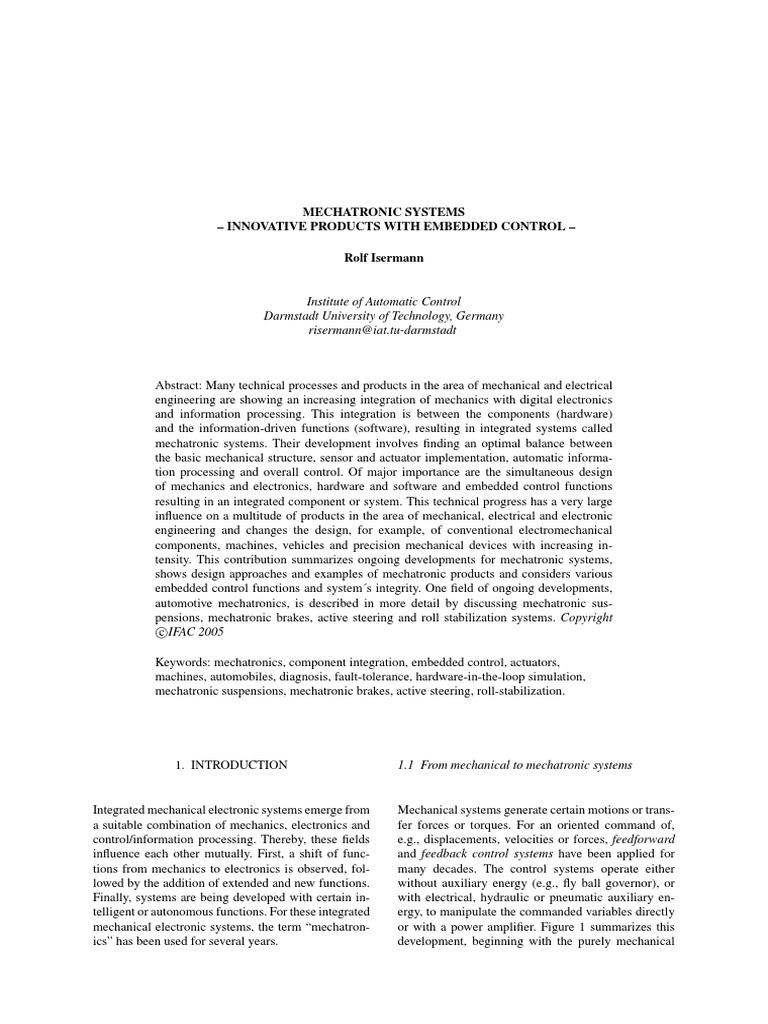 MECHATRONIC SYSTEMS by Isermann PDF | PDF | Mechatronics | Control Theory