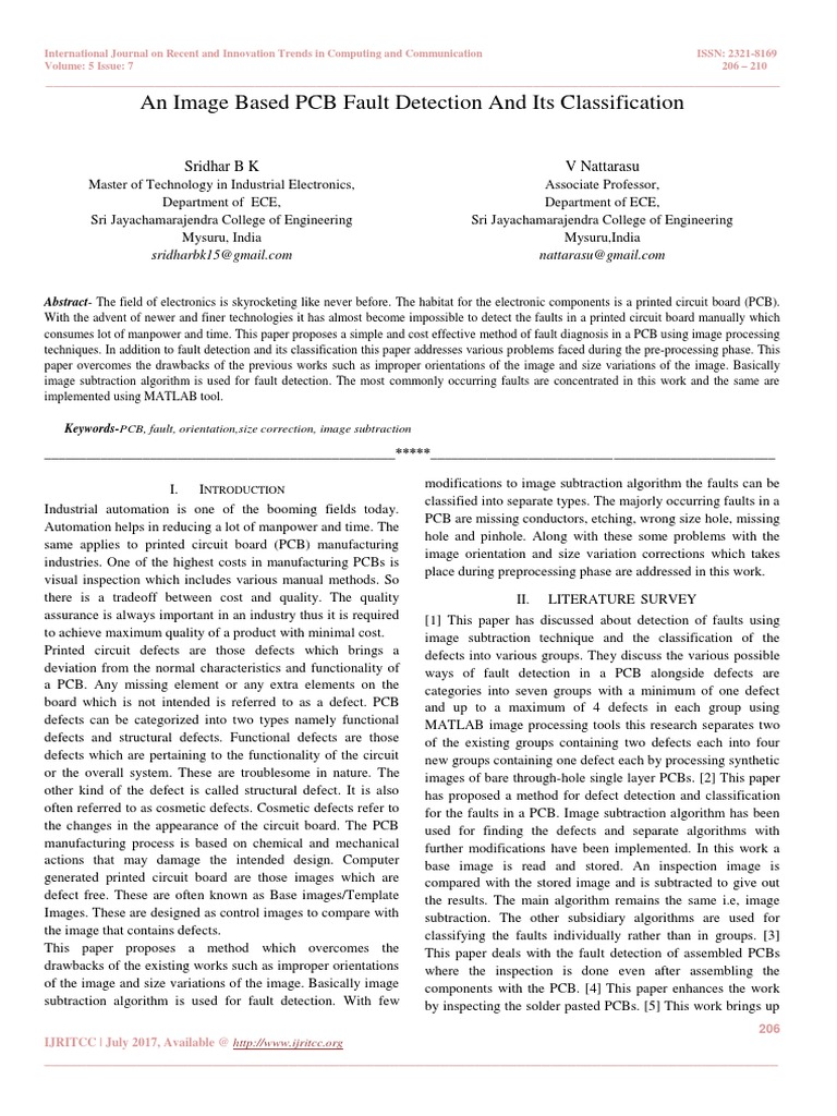 An Image Based Pcb Fault Detection And Its Classification Pdf Printed Circuit Board Algorithms