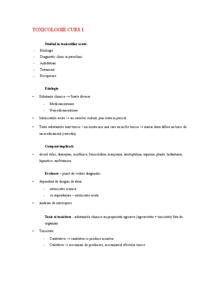 CURS 1 Toxicologie Floreasca | PDF