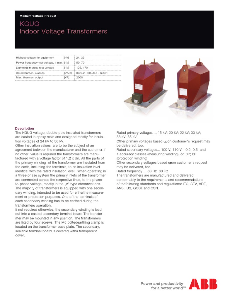 Specification Sheet for Medium Voltage KGUG Indoor Voltage Transformers ...