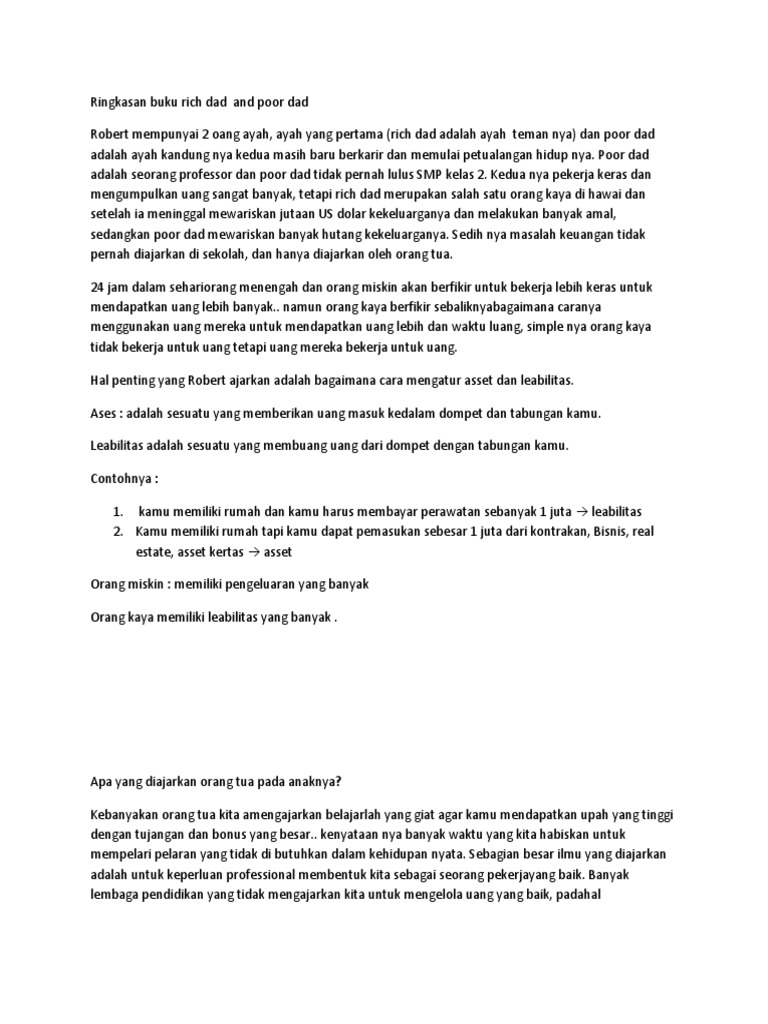 Ringkasan Buku Rich Dad And Poor Dad Pdf