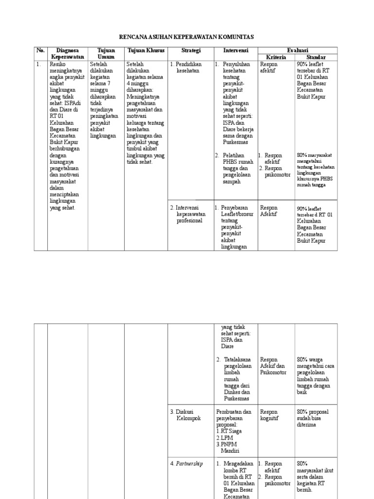 Rencana Intervensi Keperawatan Komunitas | PDF