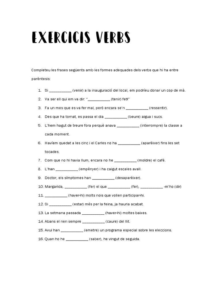 Exercicis Verbs | PDF