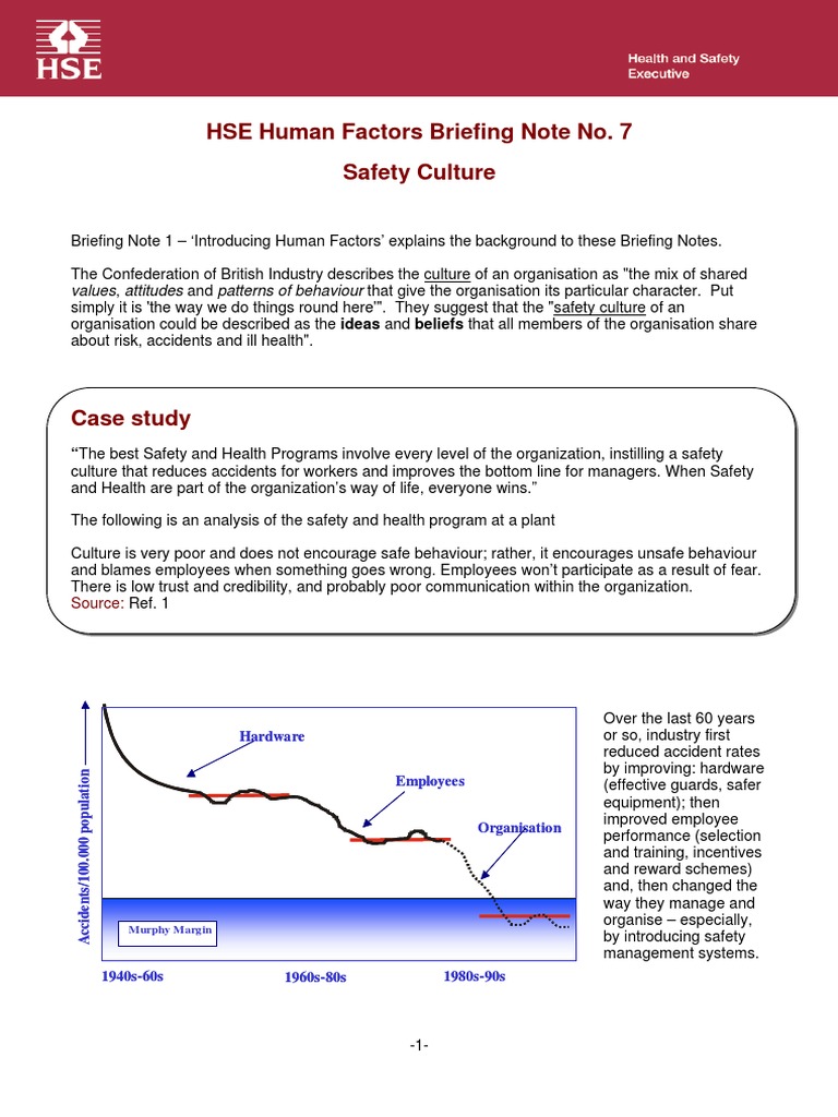 HSE Human Factors Briefing Note No. 7 Safety Culture | PDF
