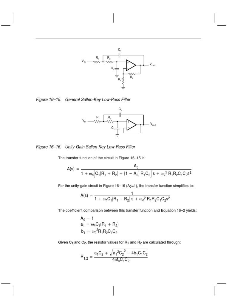 Figure 16-15. General Sallen-Key Low-Pass Filter: A(s) A 1 C R R 1 A R ...