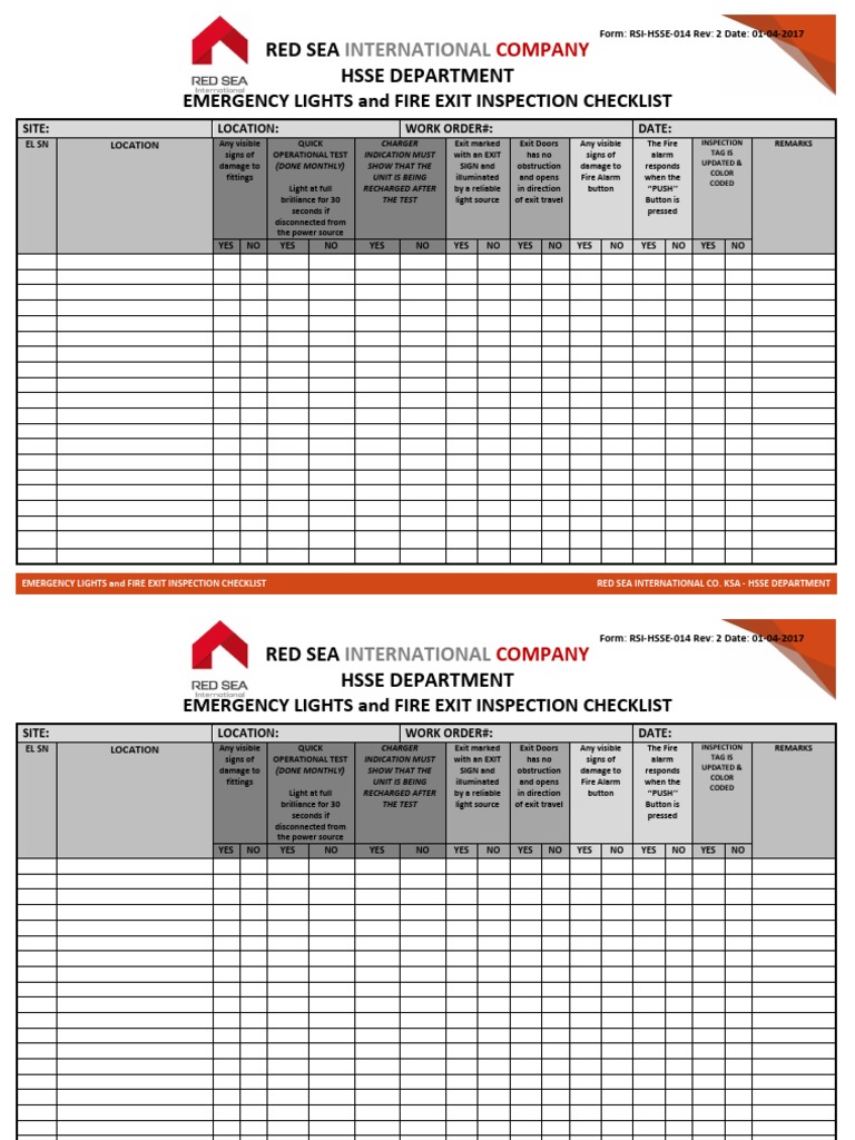 Emergency Light and Fire Exit Check | PDF | Equipment | Manufactured Goods