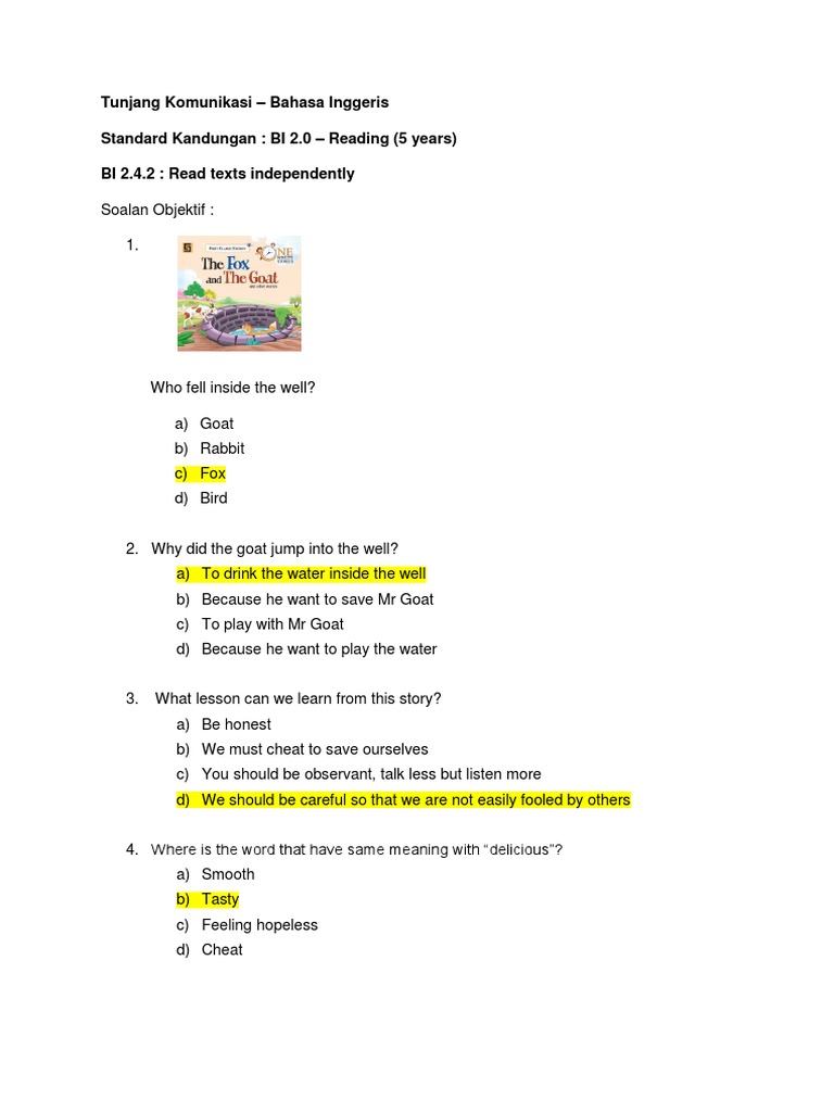 English Reading Comprehension Questions | PDF