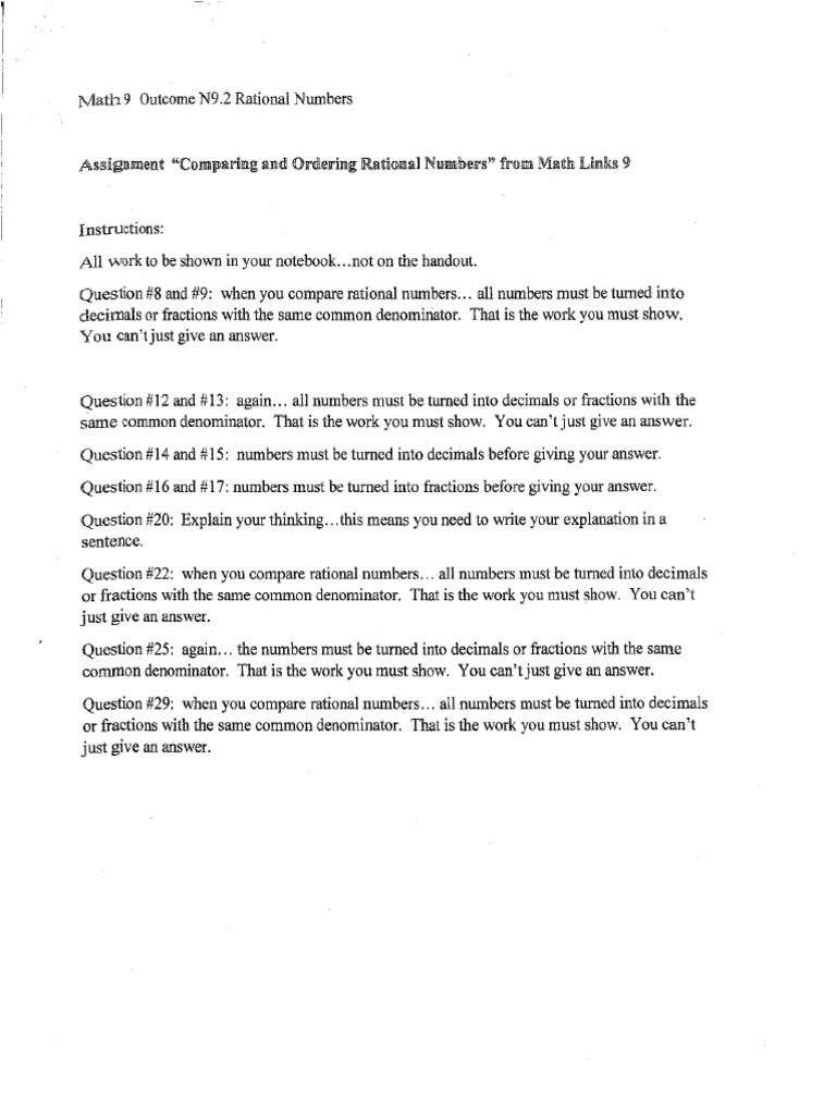 Math Links Comparing and Ordering Rational Numbers | PDF