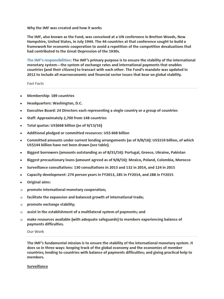 Why The IMF Was Created and How It Works | PDF | International Monetary ...